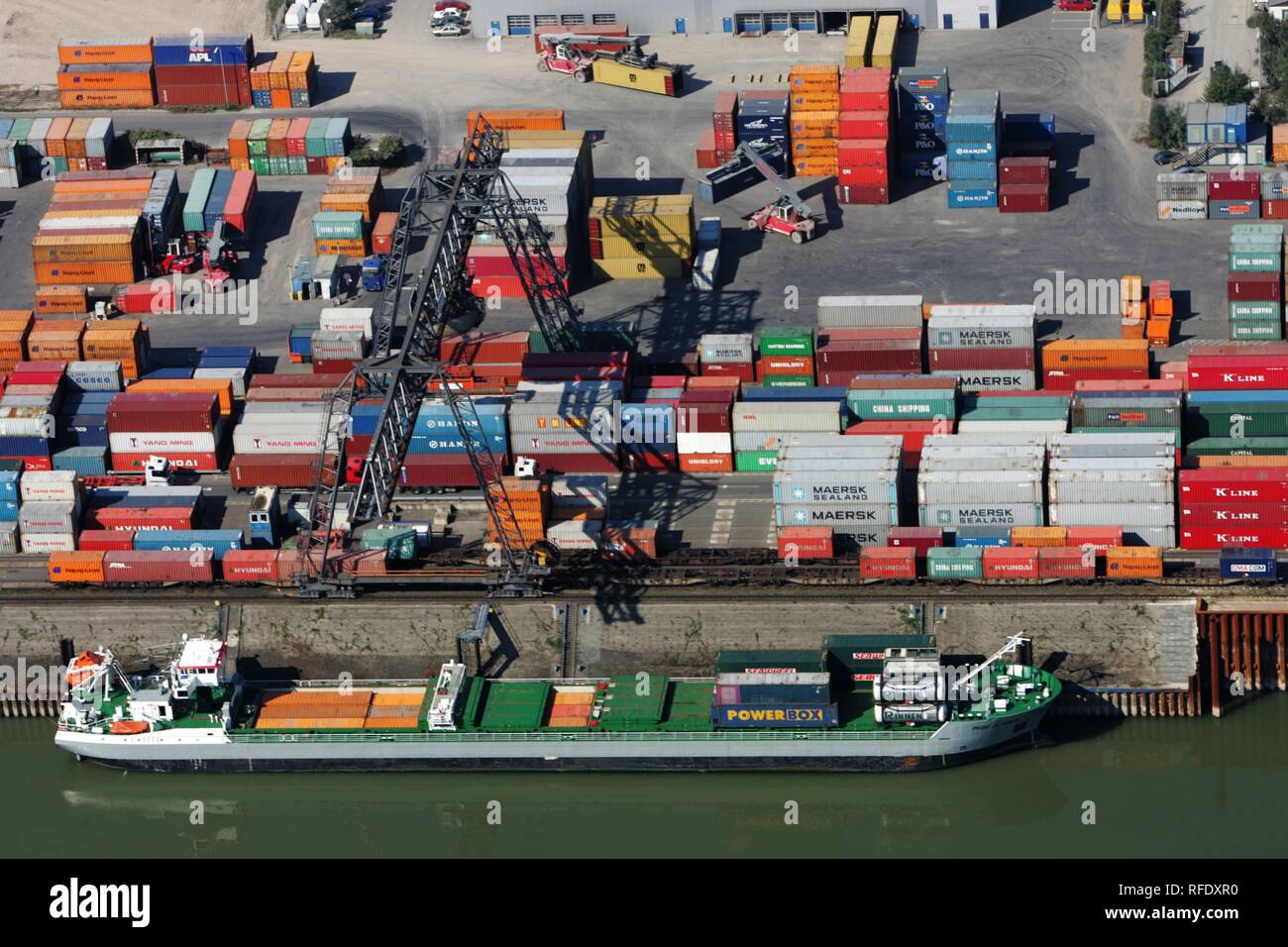 Container port, Rhine, Neuss, North Rhine-Westphalia, Germany Stock ...