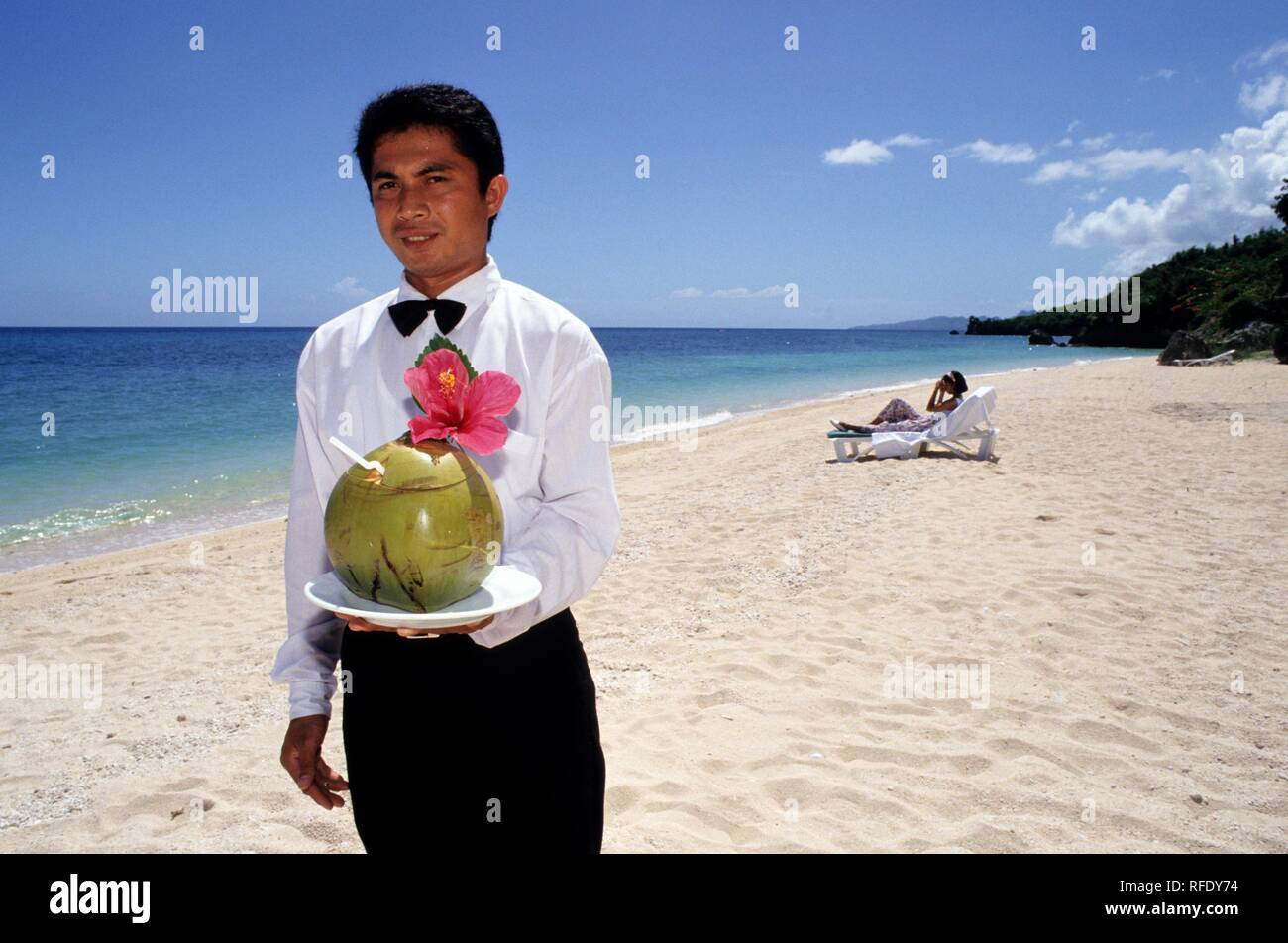 Waiter of the Alegre Resort Hotel, Cebu Island, Philippines Stock Photo ...