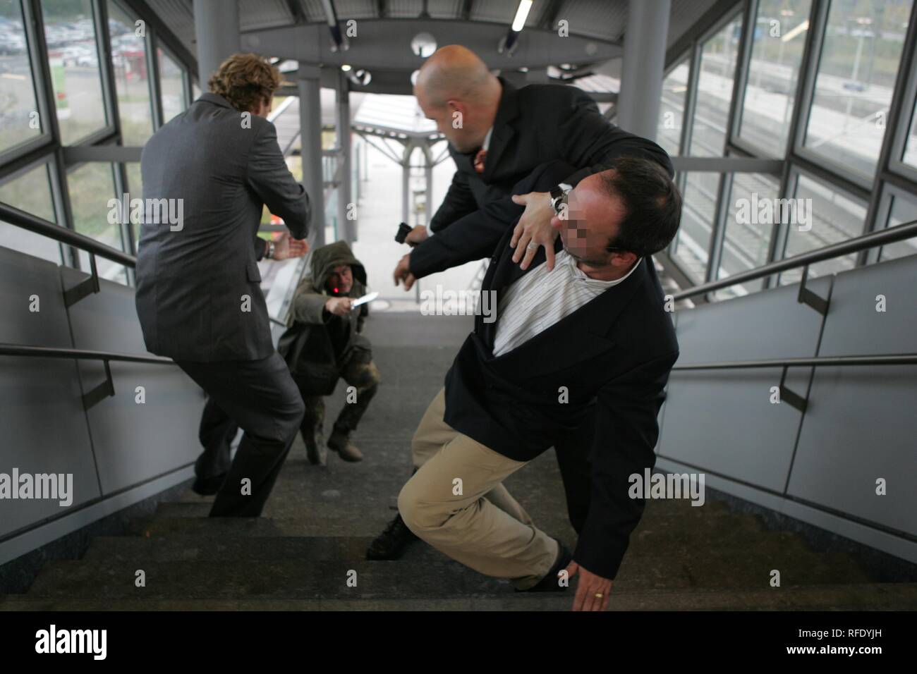 Bodyguards training the protection of a person against an aggressor ...