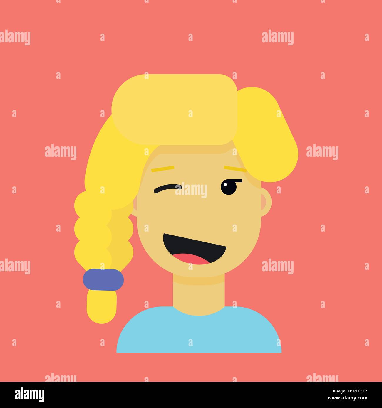 Blonde beautiful winking cartoon girl in modern flat style Stock Vector ...