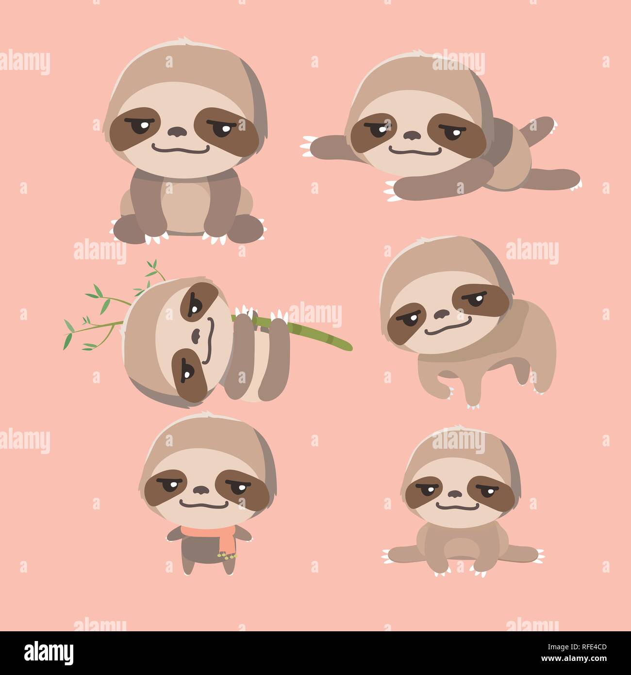 Cute cartoon smiling lazy sloth set Stock Vector Image & Art - Alamy