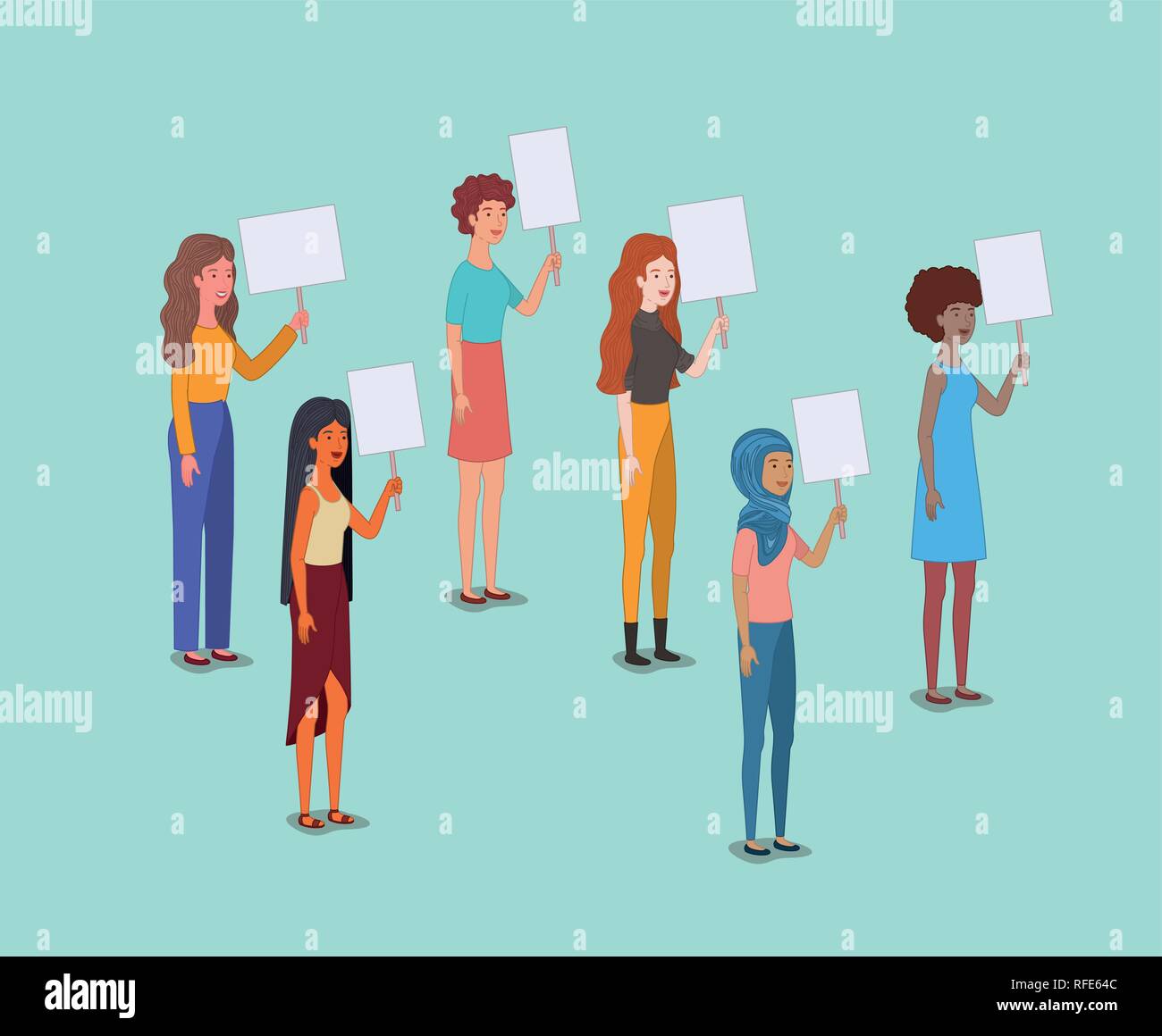 group of women characters with feminist message Stock Vector Image ...