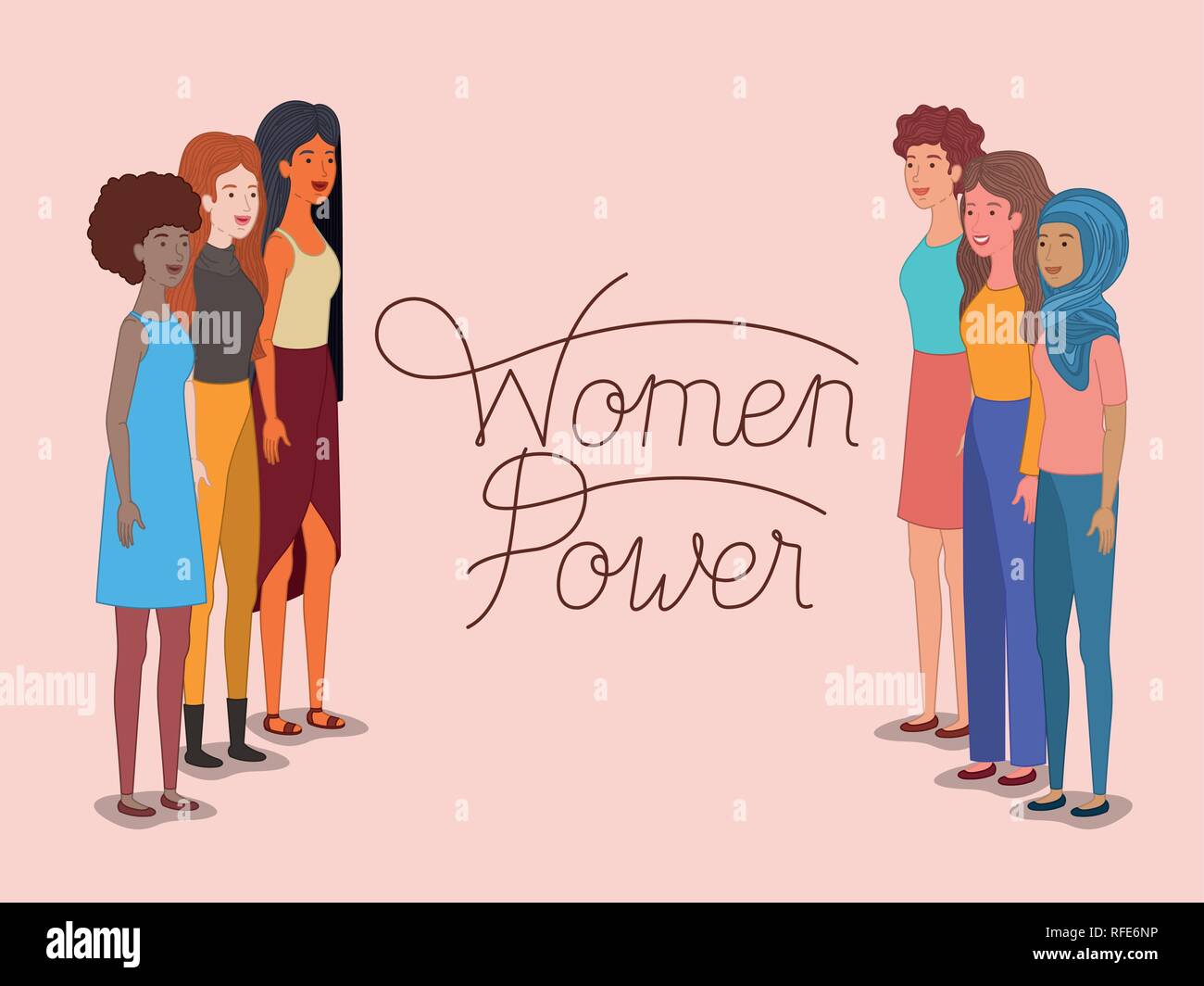 group of women characters with feminist message Stock Vector Image ...