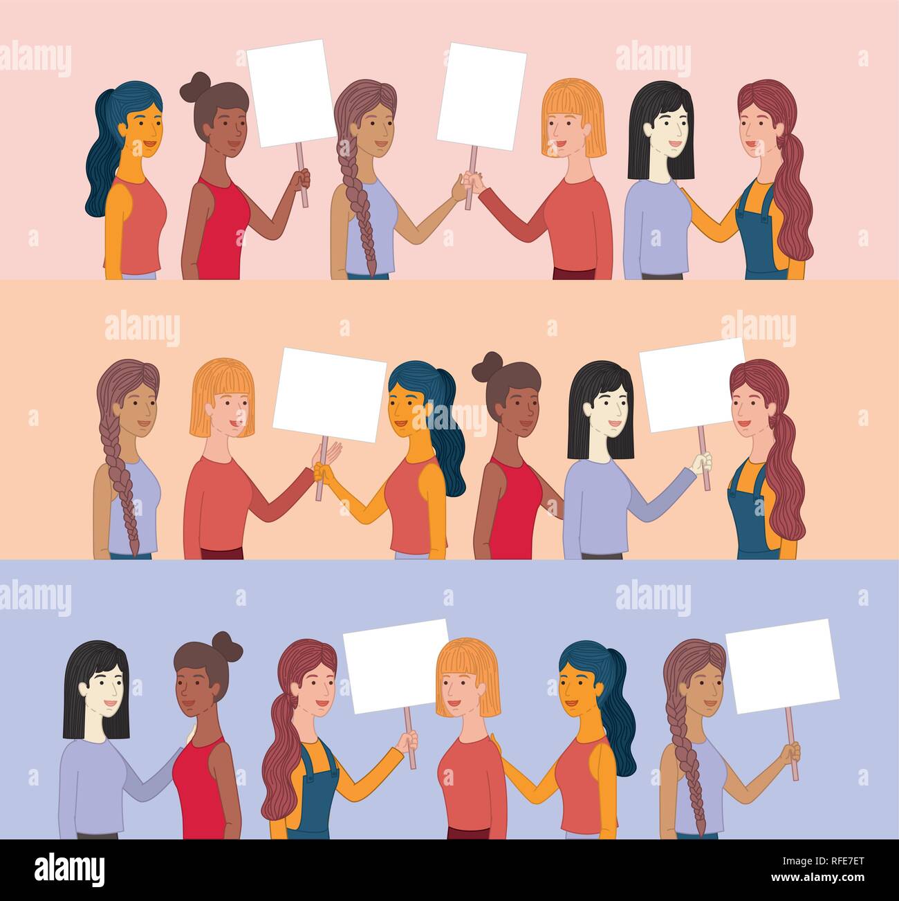 group of women characters with feminist message Stock Vector Image ...