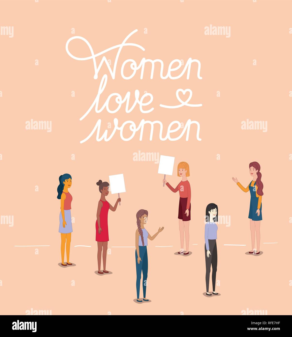 group of women characters with feminist message Stock Vector Image ...