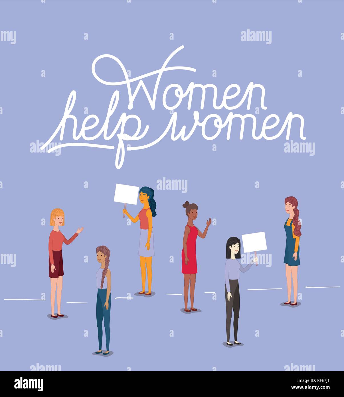 group of women characters with feminist message Stock Vector Image ...