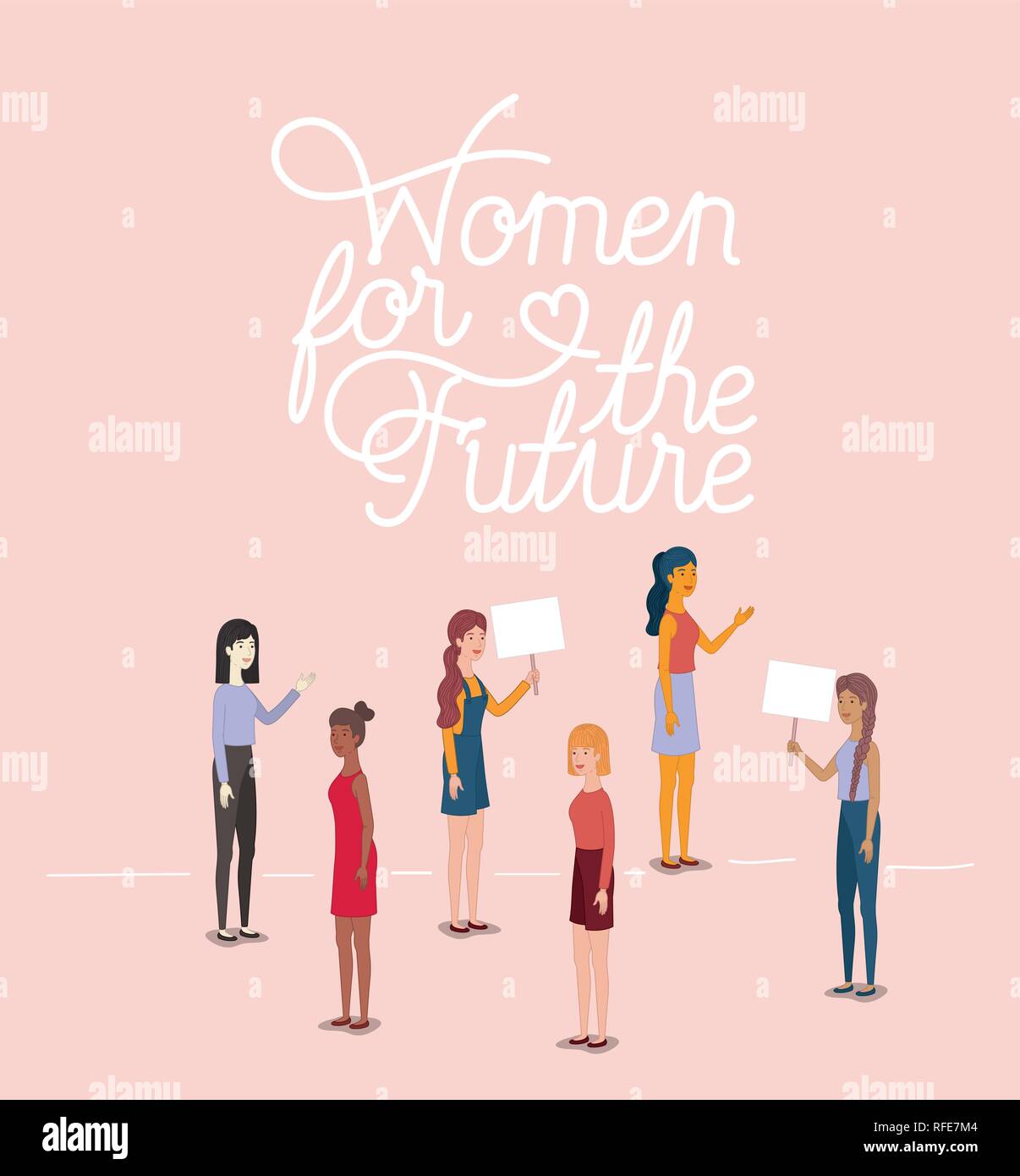 group of women characters with feminist message Stock Vector Image ...