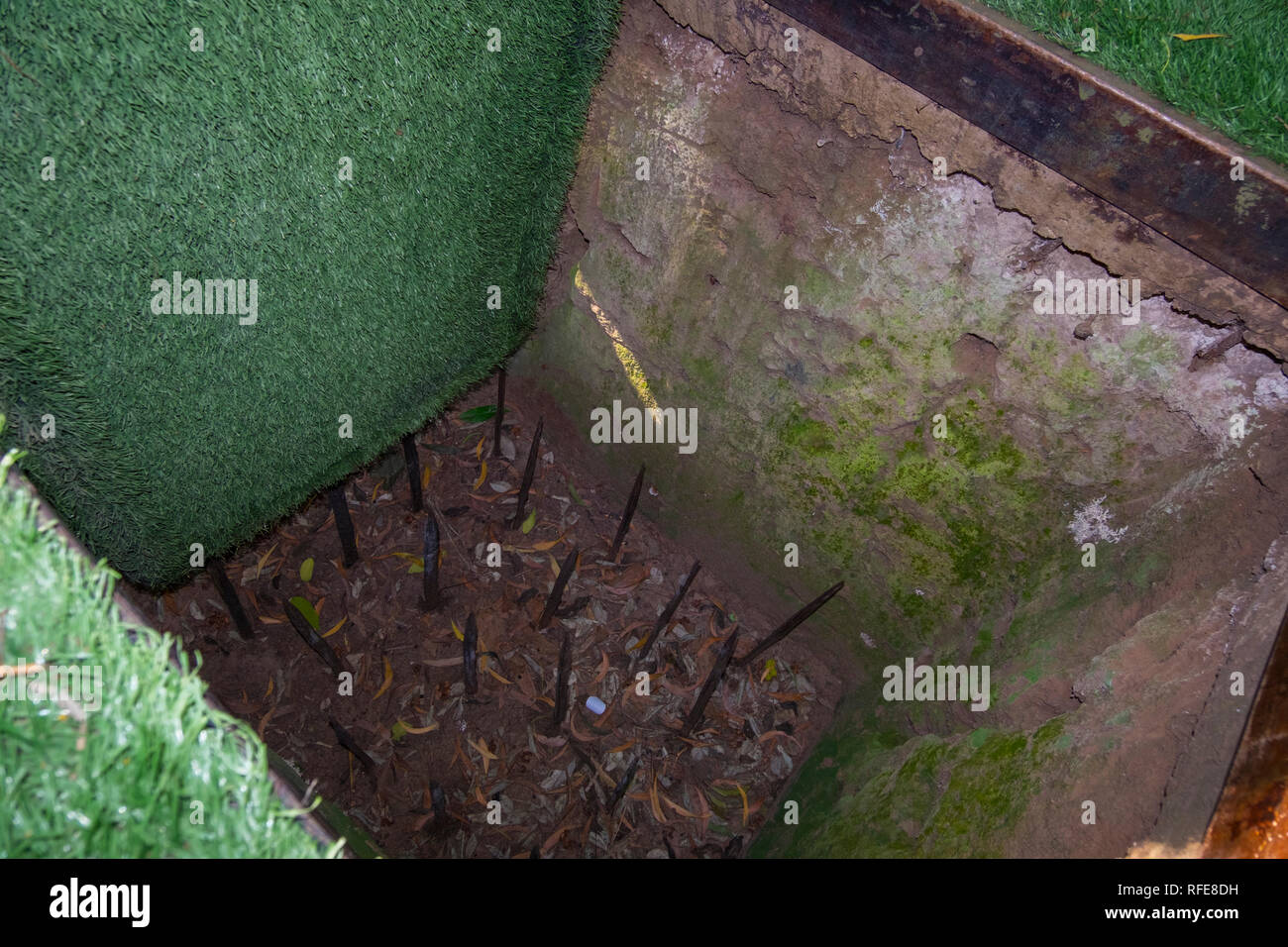 A spike booby trap at the Cu Chi tunnels. In Saigon, Ho Chi Minh City ...