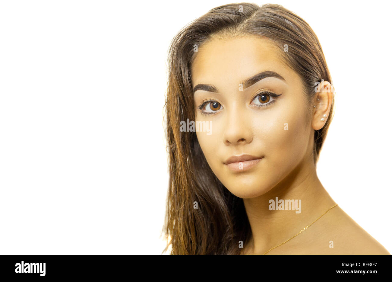 Mixed race young woman face portrait isolated on white background Stock ...