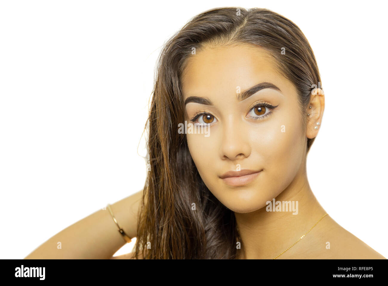 Mixed race young woman face portrait isolated on white background Stock ...