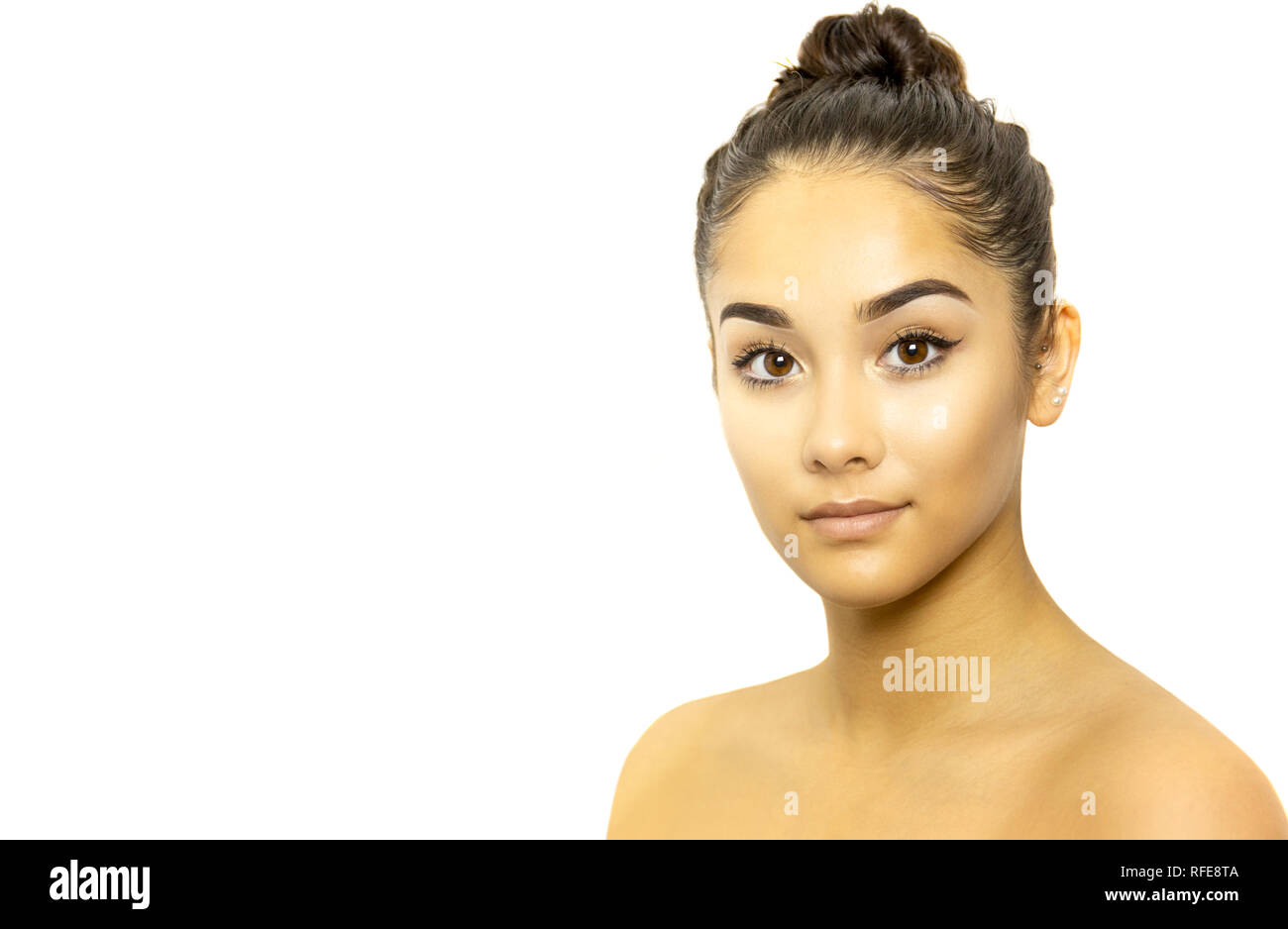 Mixed race young woman face portrait isolated on white background Stock ...