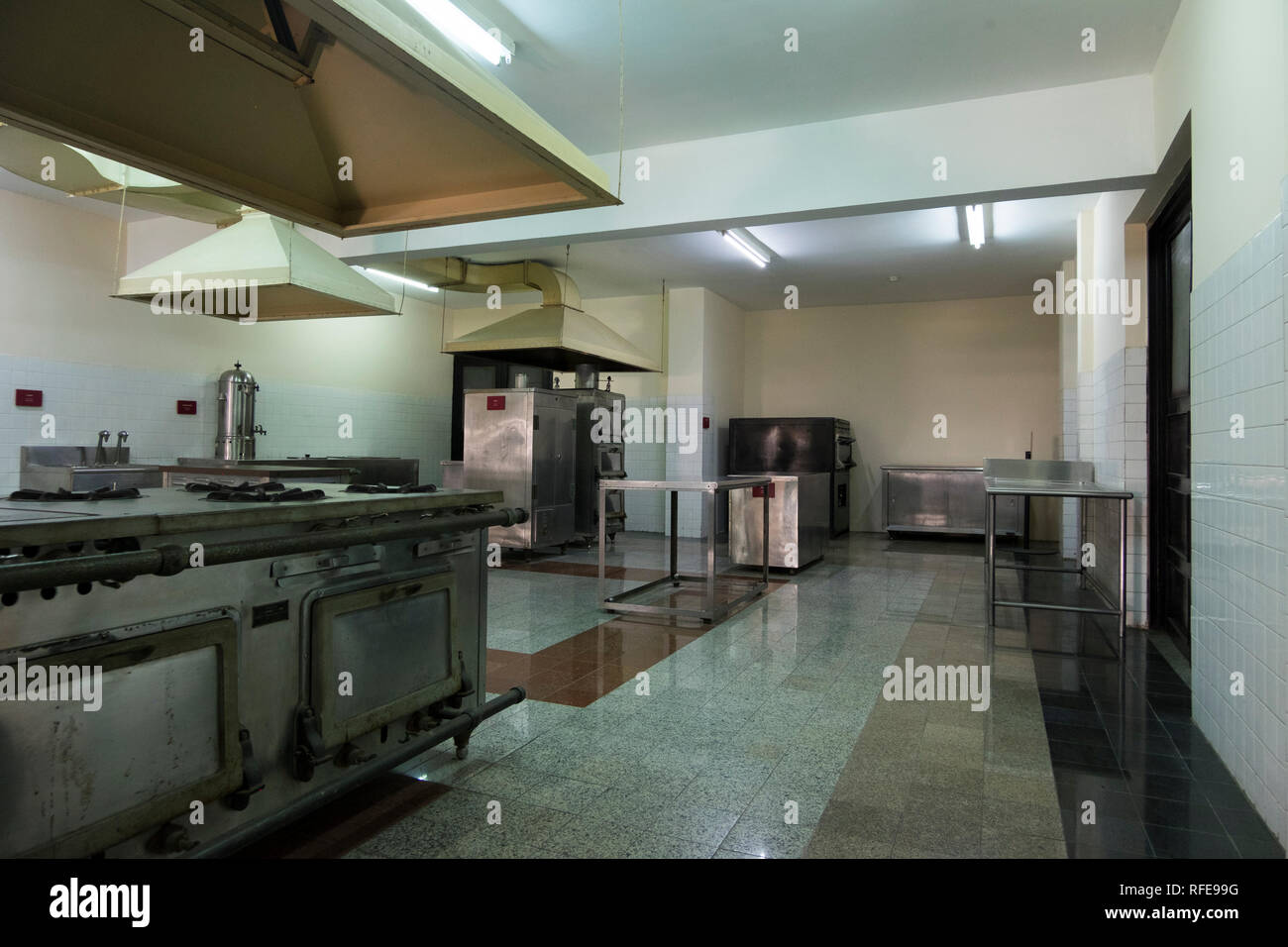 Basement industrial kitchen. At the Reunification Palace in Saigon, Ho ...