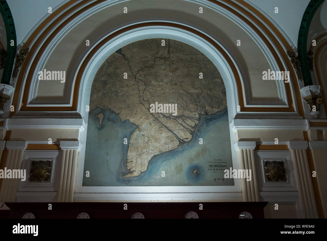 A mural depicting telegraph routes in South Vietnam and Cambodia, in ...