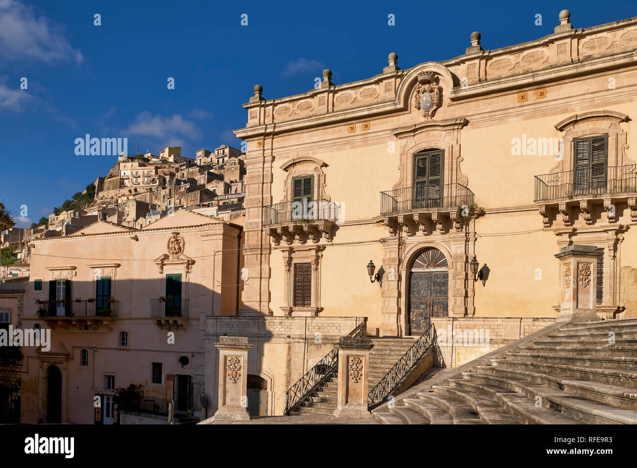 The ancient buildings in the old town of Modica Sicily Italy Stock ...