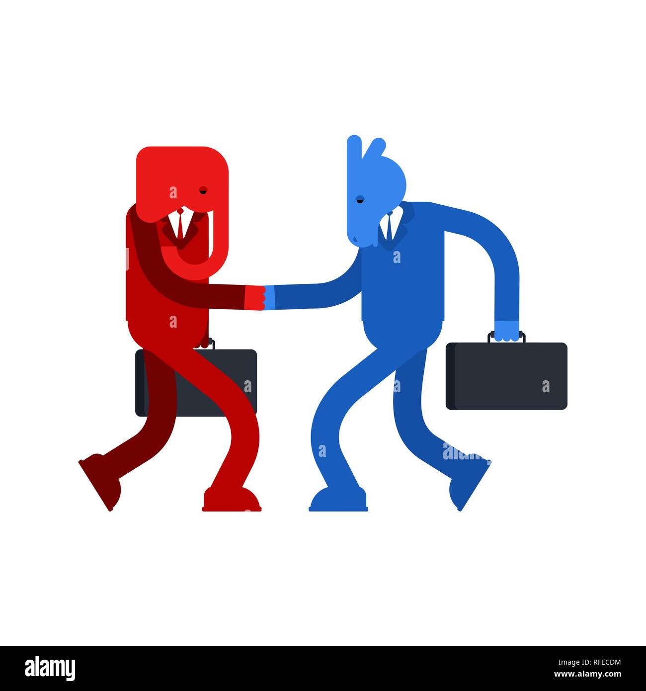 Elephant and Donkey cooperation Handshake conversation. Democrat and ...