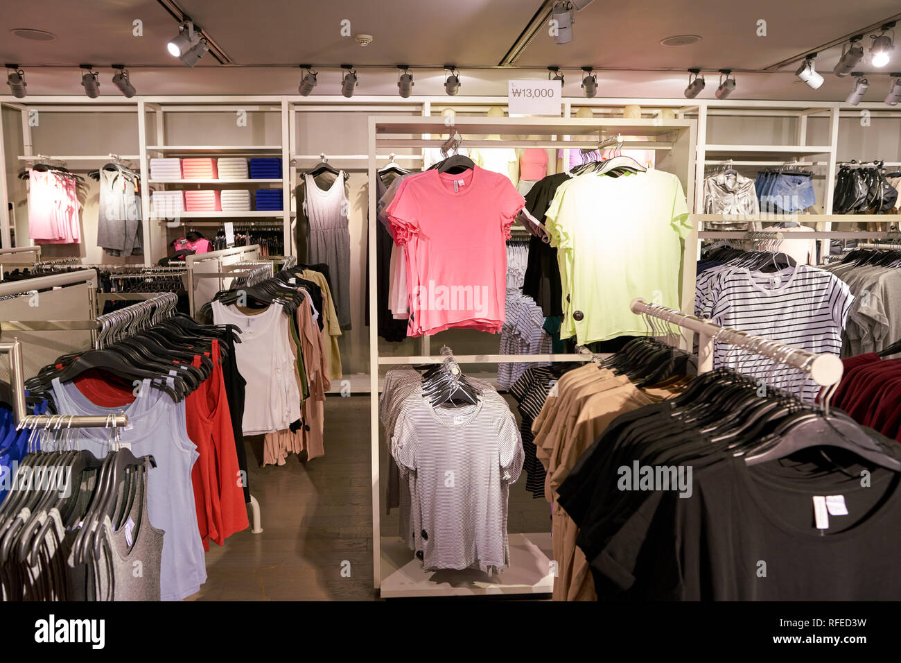 SEOUL, SOUTH KOREA - CIRCA MAY, 2017: clothing on display at H and M ...