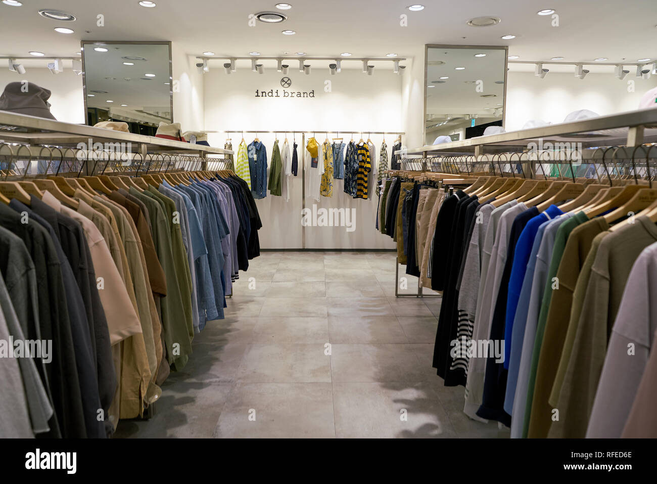 SEOUL, SOUTH KOREA - CIRCA MAY, 2017: clothing on display at a store in ...