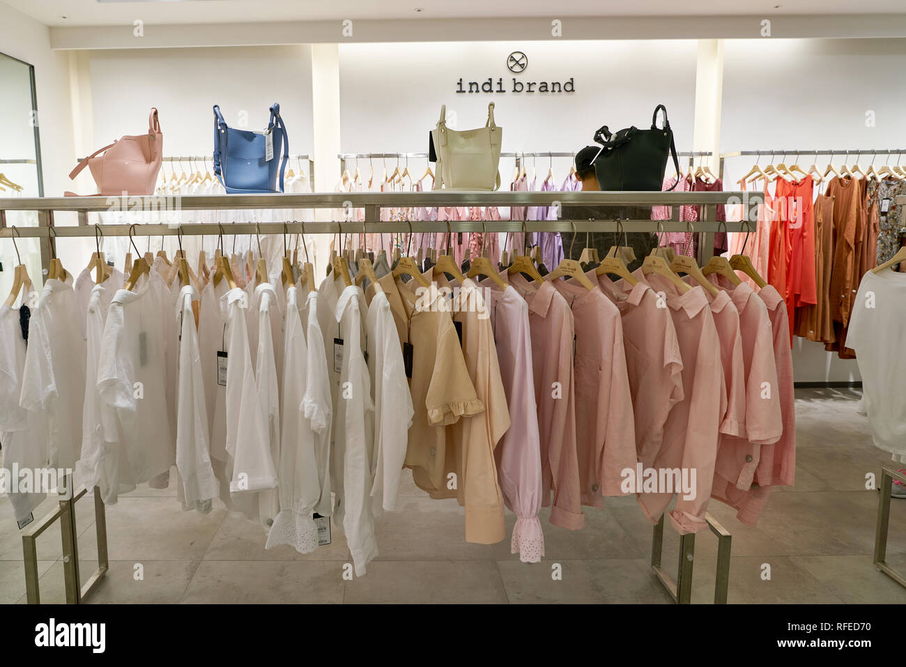 SEOUL, SOUTH KOREA - CIRCA MAY, 2017: clothing on display at a store in ...