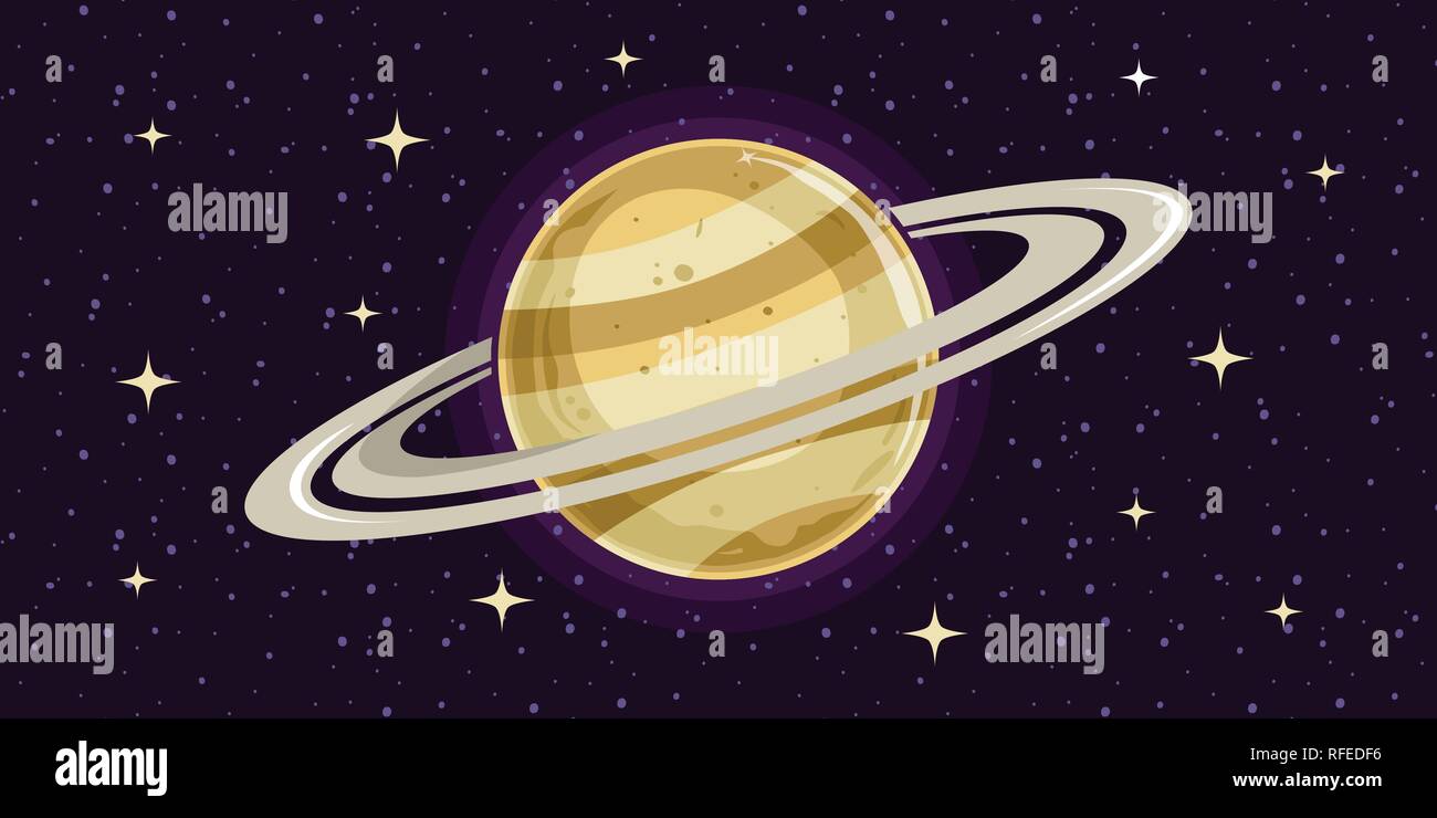 Cartoon of Saturn, solar system planets. Astronomical observatory and ...