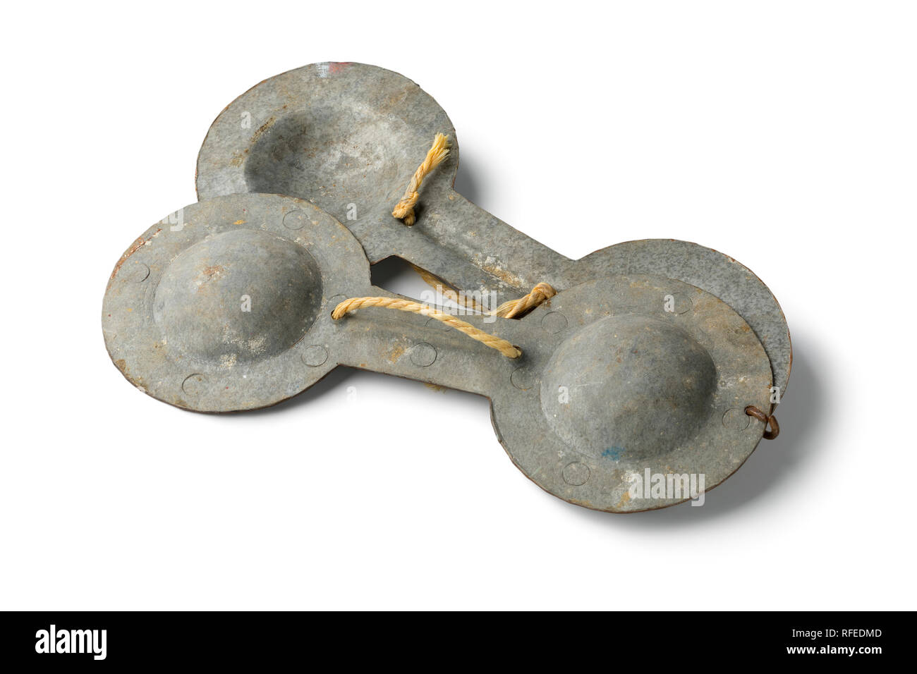 Single traditional iron Moroccan krakebs used in Gnawa music isolated ...