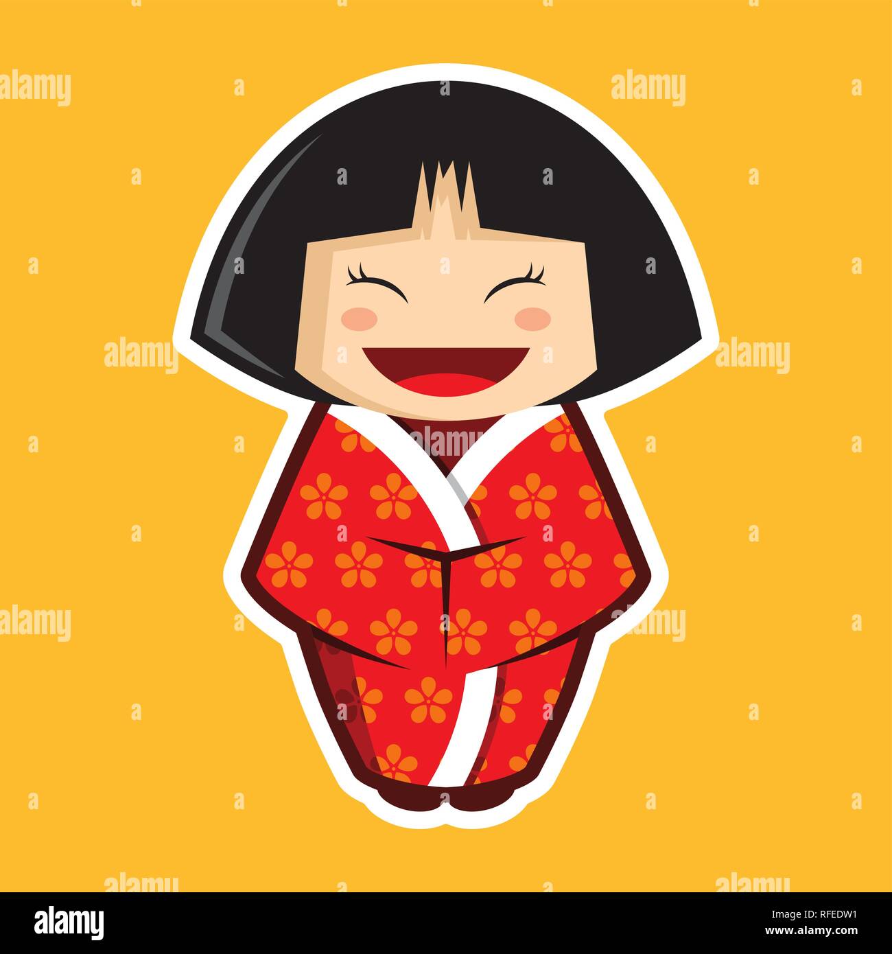 Japanese Girl / Kid Wearing Kimono with Sakura Pattern Illustration ...