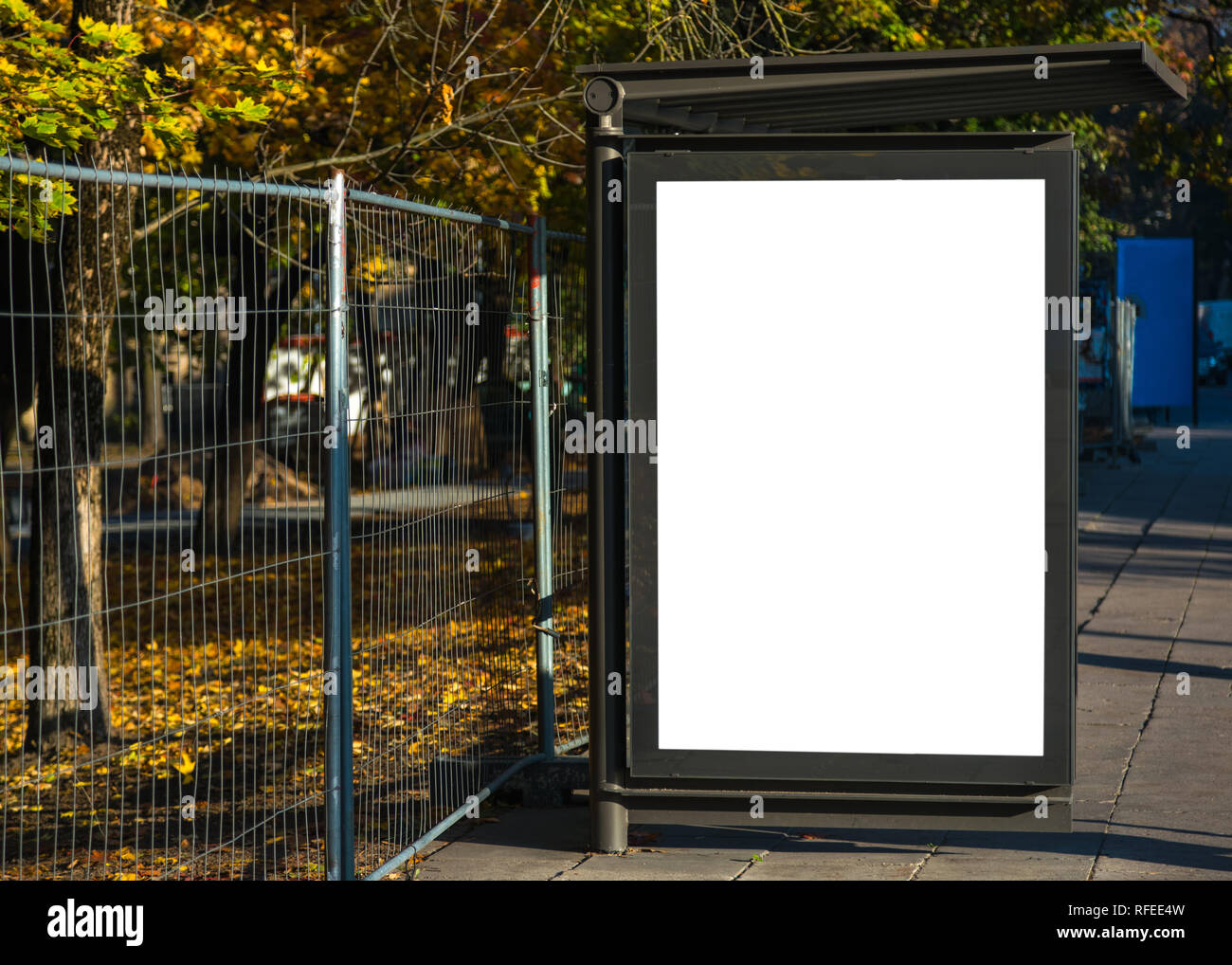 Blank bus stop advertisement billboard in urban city environment ...