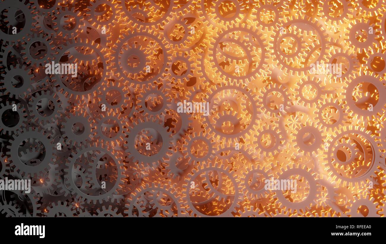 Bright red flash inside a set of gears. 3d illustration Stock Photo - Alamy