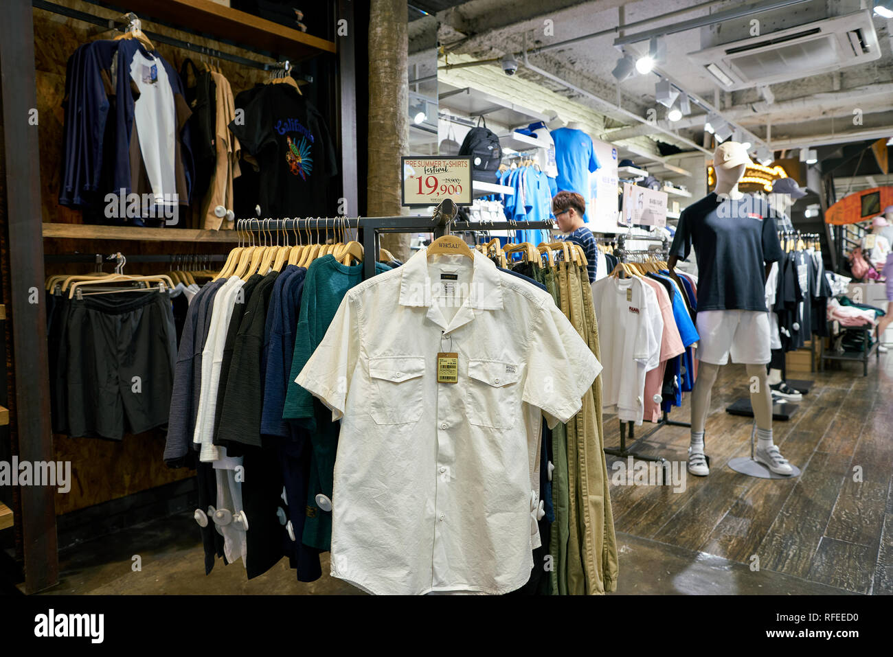 SEOUL, SOUTH KOREA - CIRCA JUNE, 2017: clothing on display at a store ...