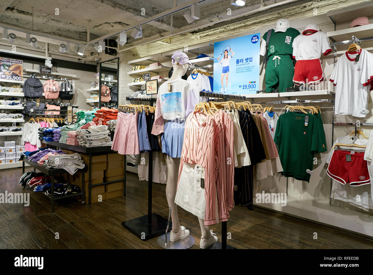SEOUL, SOUTH KOREA - CIRCA JUNE, 2017: clothing on display at a store ...