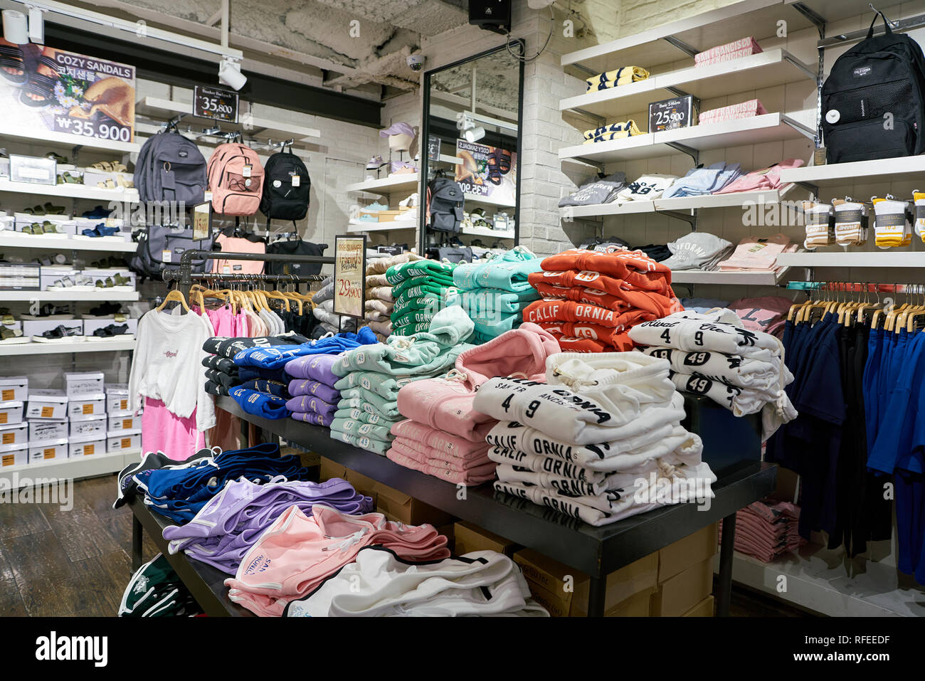 SEOUL, SOUTH KOREA - CIRCA JUNE, 2017: clothing on display at a store ...