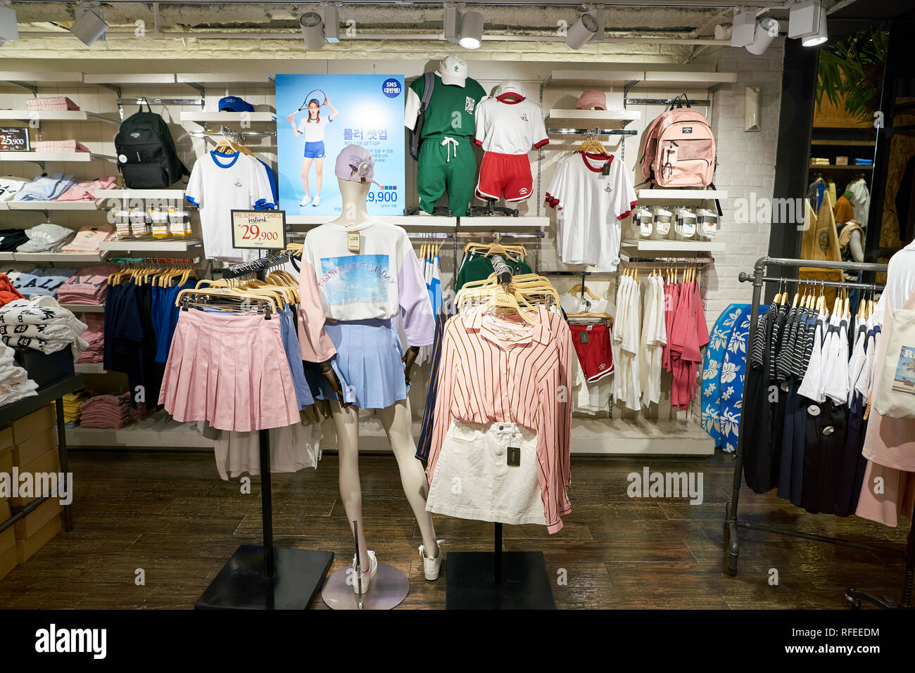 SEOUL, SOUTH KOREA - CIRCA JUNE, 2017: clothing on display at a store ...