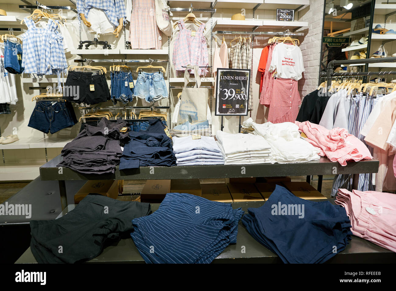 SEOUL, SOUTH KOREA - CIRCA JUNE, 2017: clothing on display at a store ...