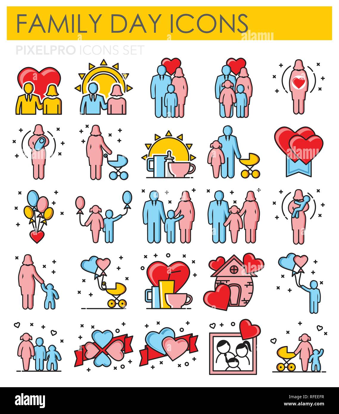 Familys day outline color icons on white background for graphic and web ...