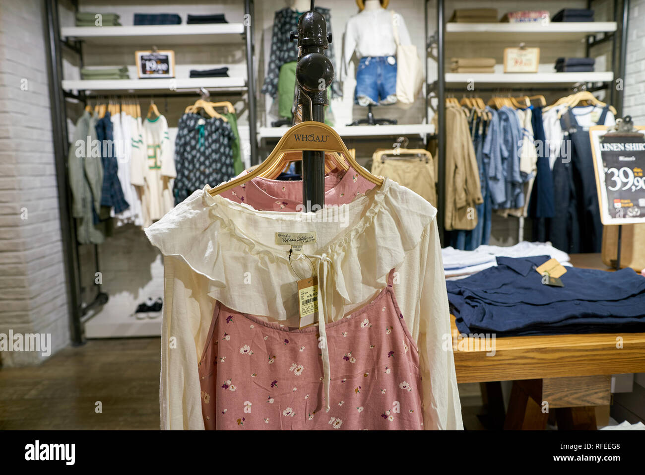 SEOUL, SOUTH KOREA - CIRCA JUNE, 2017: clothing on display at a store ...