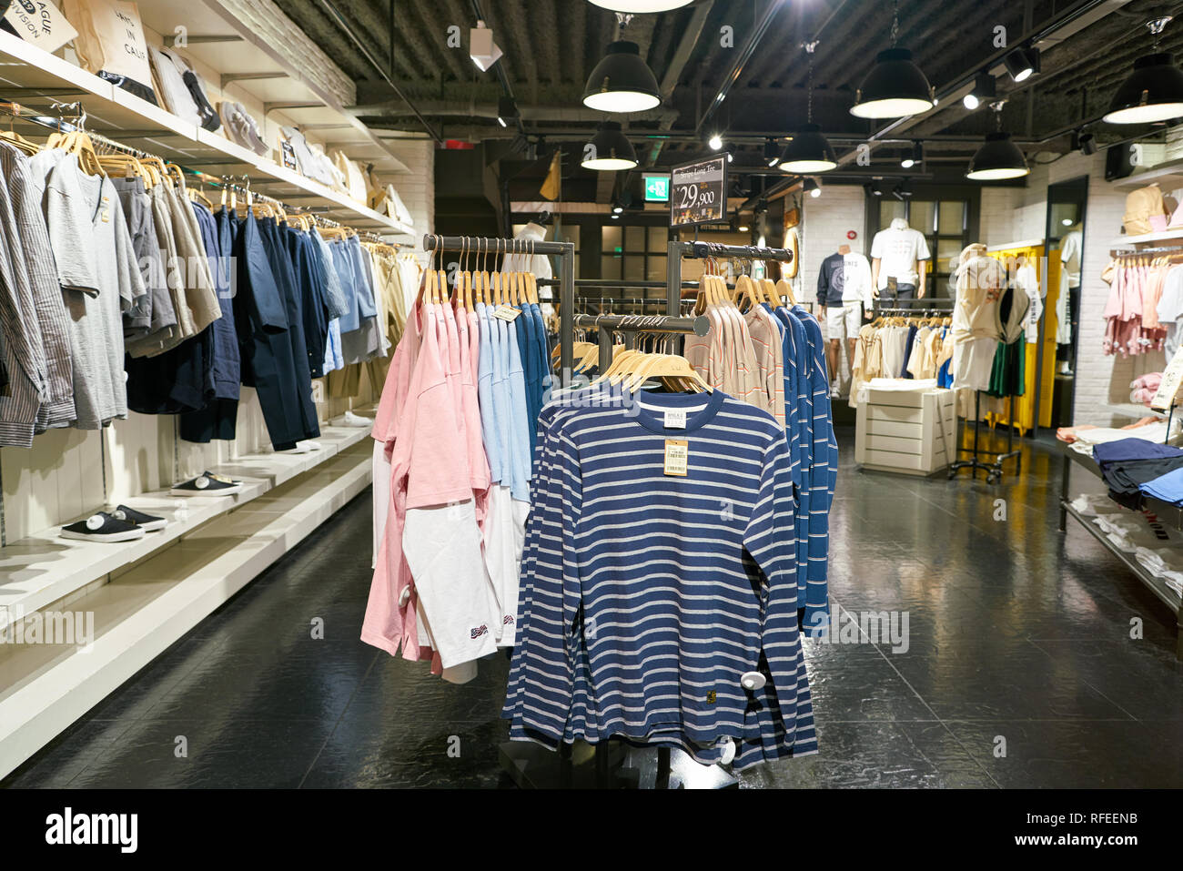 SEOUL, SOUTH KOREA - CIRCA JUNE, 2017: clothing on display at a store ...