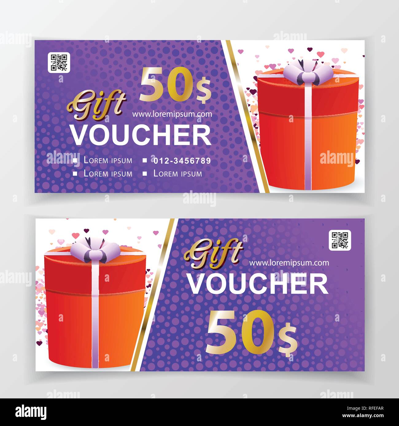 Vector red gift voucher template for department stores, business. LIlac ...