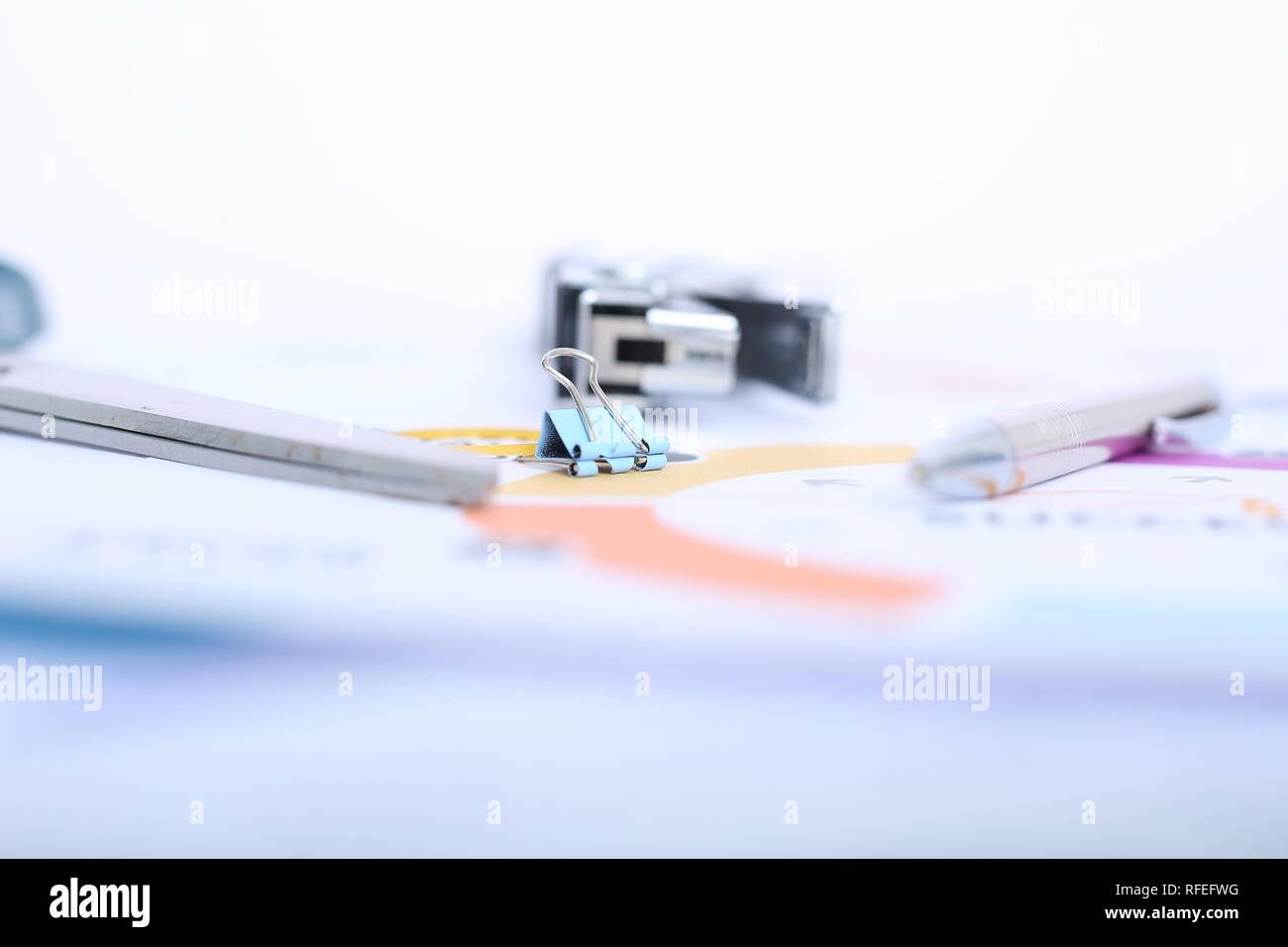 Picture of pen, stapler and paper clip Stock Photo - Alamy