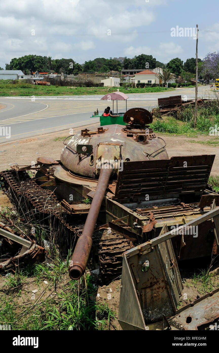 Africa ANGOLA, wreck of old soviet russian battle tank T-54 from civil ...