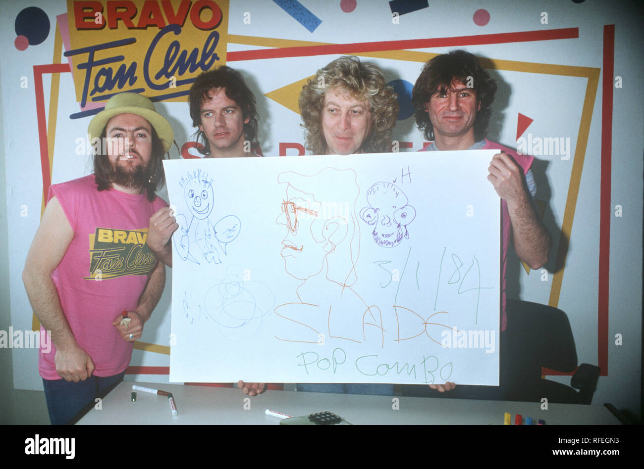 British Band Slade in January 1984 visiting the Bravo Fan Club in ...