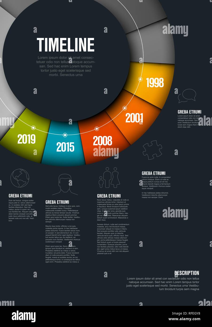 Vector Infographic timeline template made from colorful wheel - dark ...