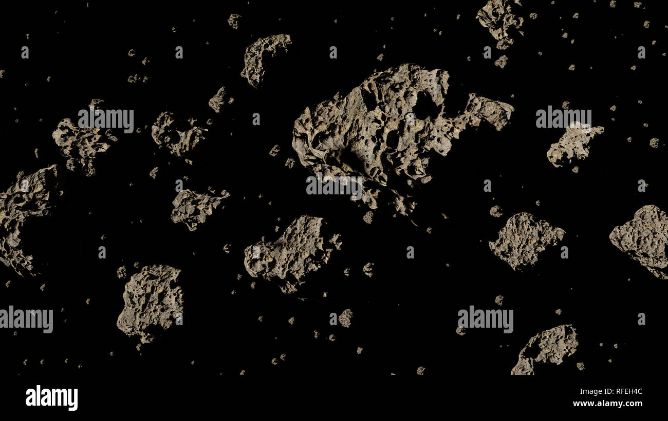 group of asteroids isolated on black background Stock Photo - Alamy