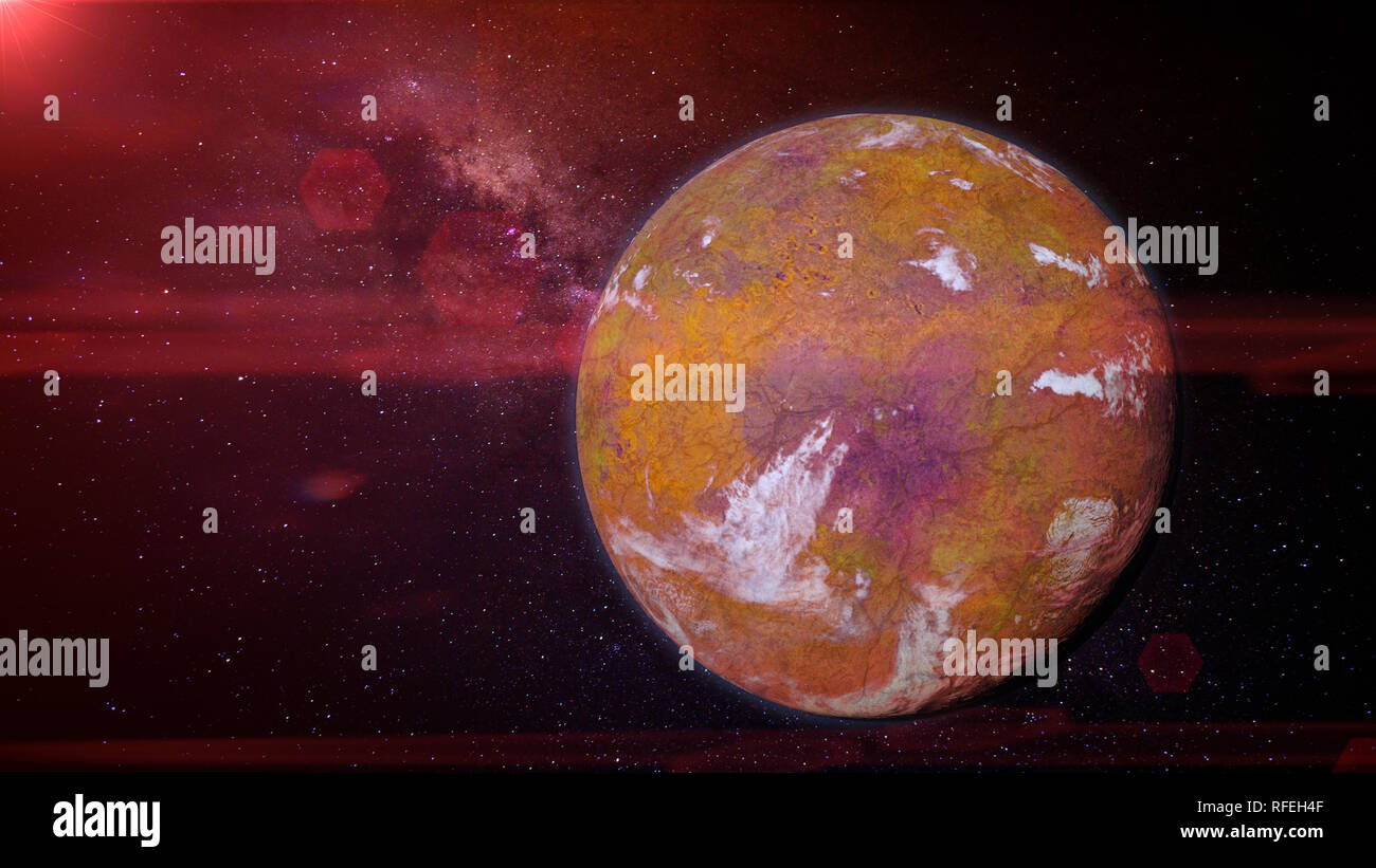 alien planet, habitable exoplanet with atmosphere and colorful surface ...