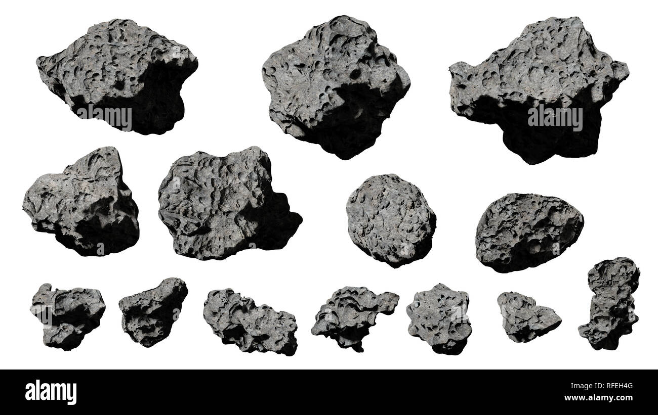 group of asteroids isolated on white background (3d rendering Stock ...