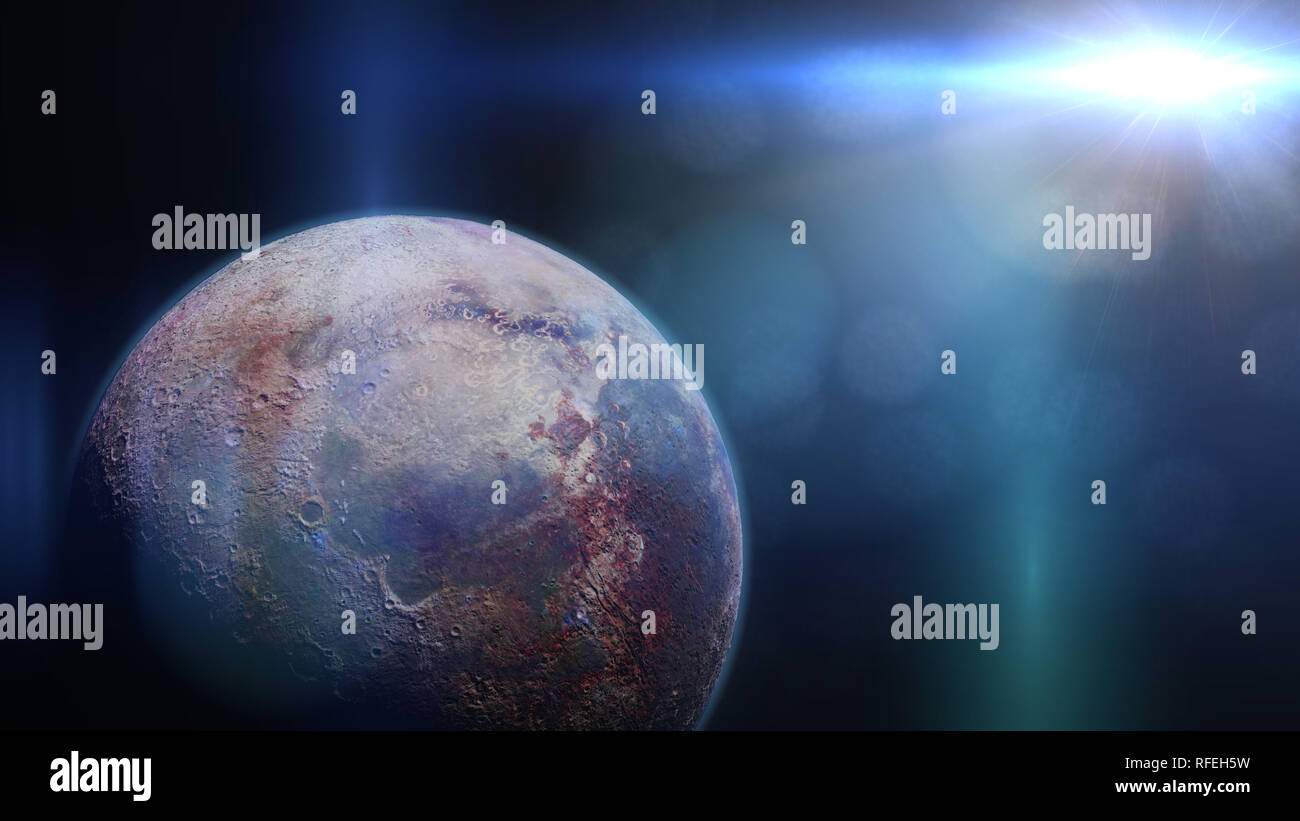 colourful alien planet orbiting a bright star Stock Photo - Alamy