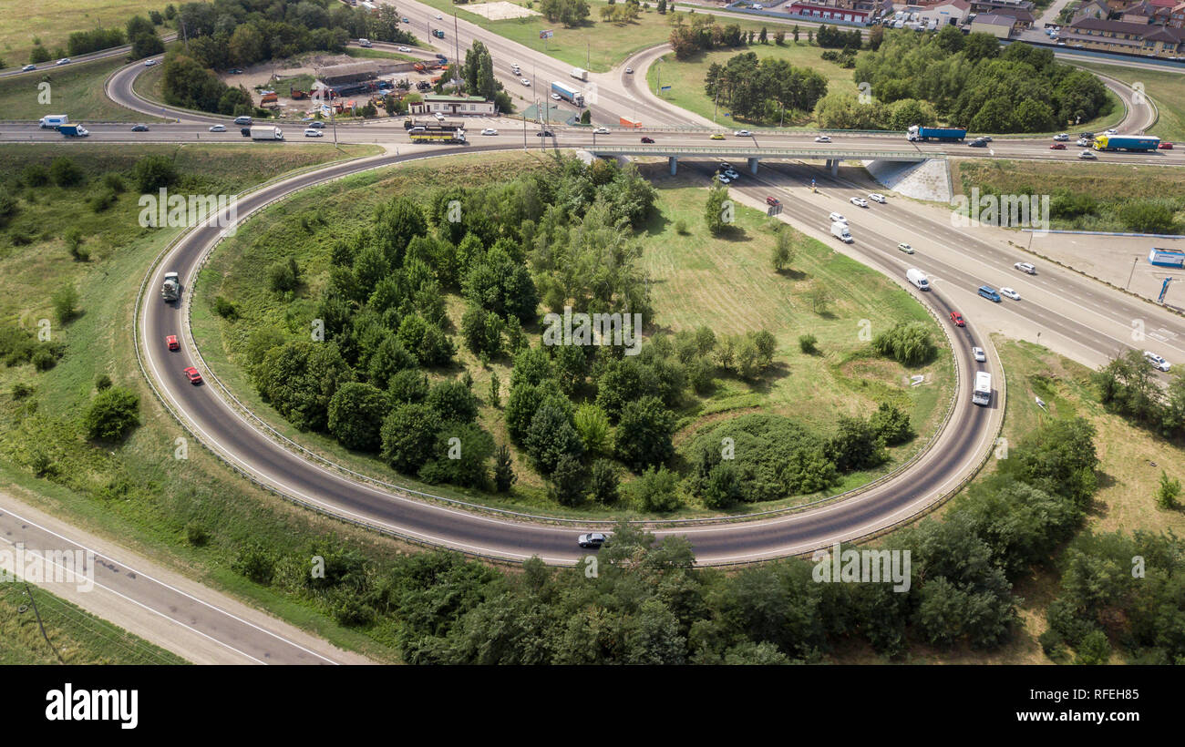 Aerial view roundabout interchange of a city, Expressway is an important infrastructure Stock ...