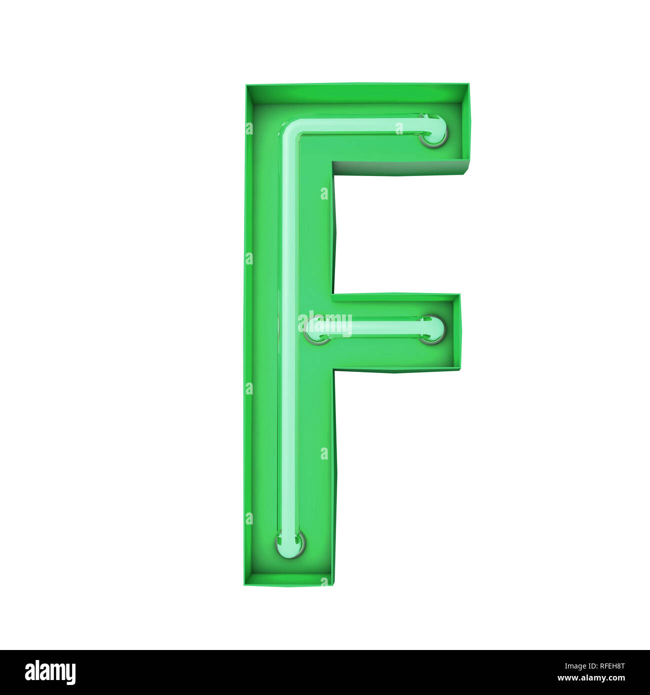 Neon style light letter F. Glowing neon Capital letter. 3D rendering ...