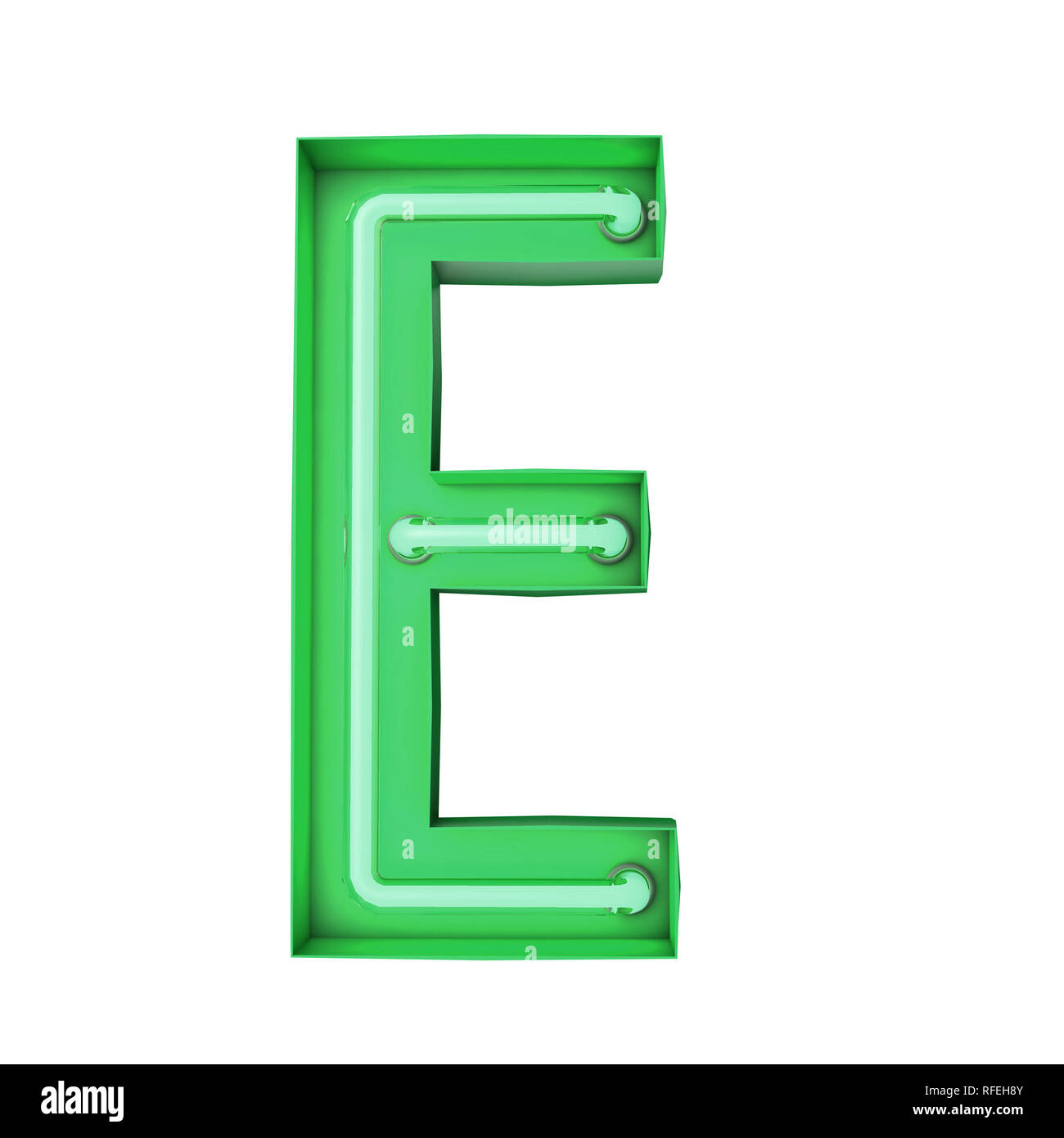 Neon style light letter E. Glowing neon Capital letter. 3D rendering ...