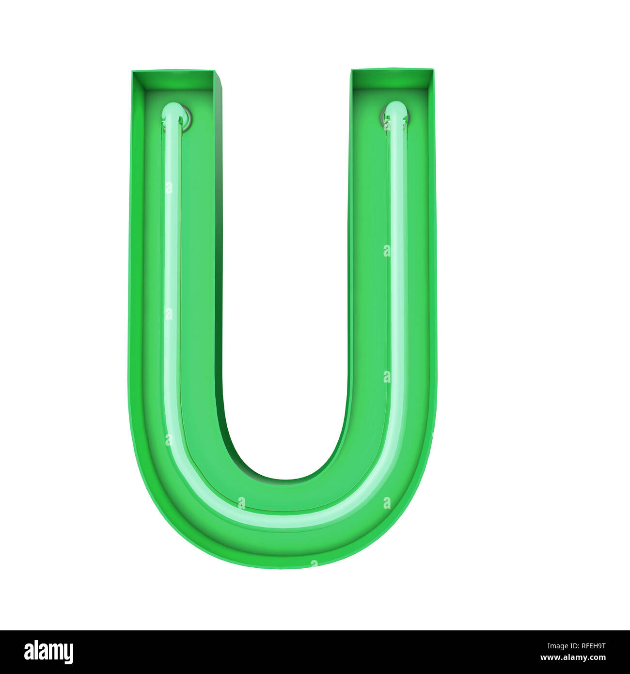 Neon style light letter U. Glowing neon Capital letter. 3D rendering ...