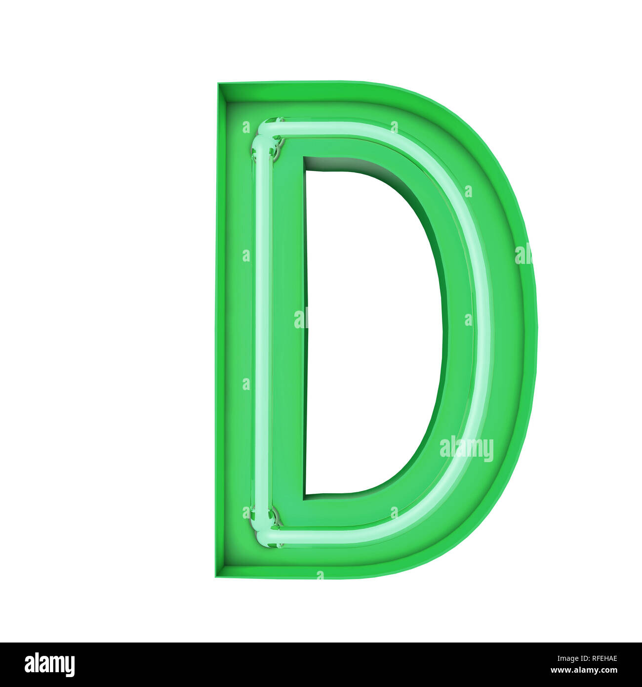 Neon style light letter D. Glowing neon Capital letter. 3D rendering ...