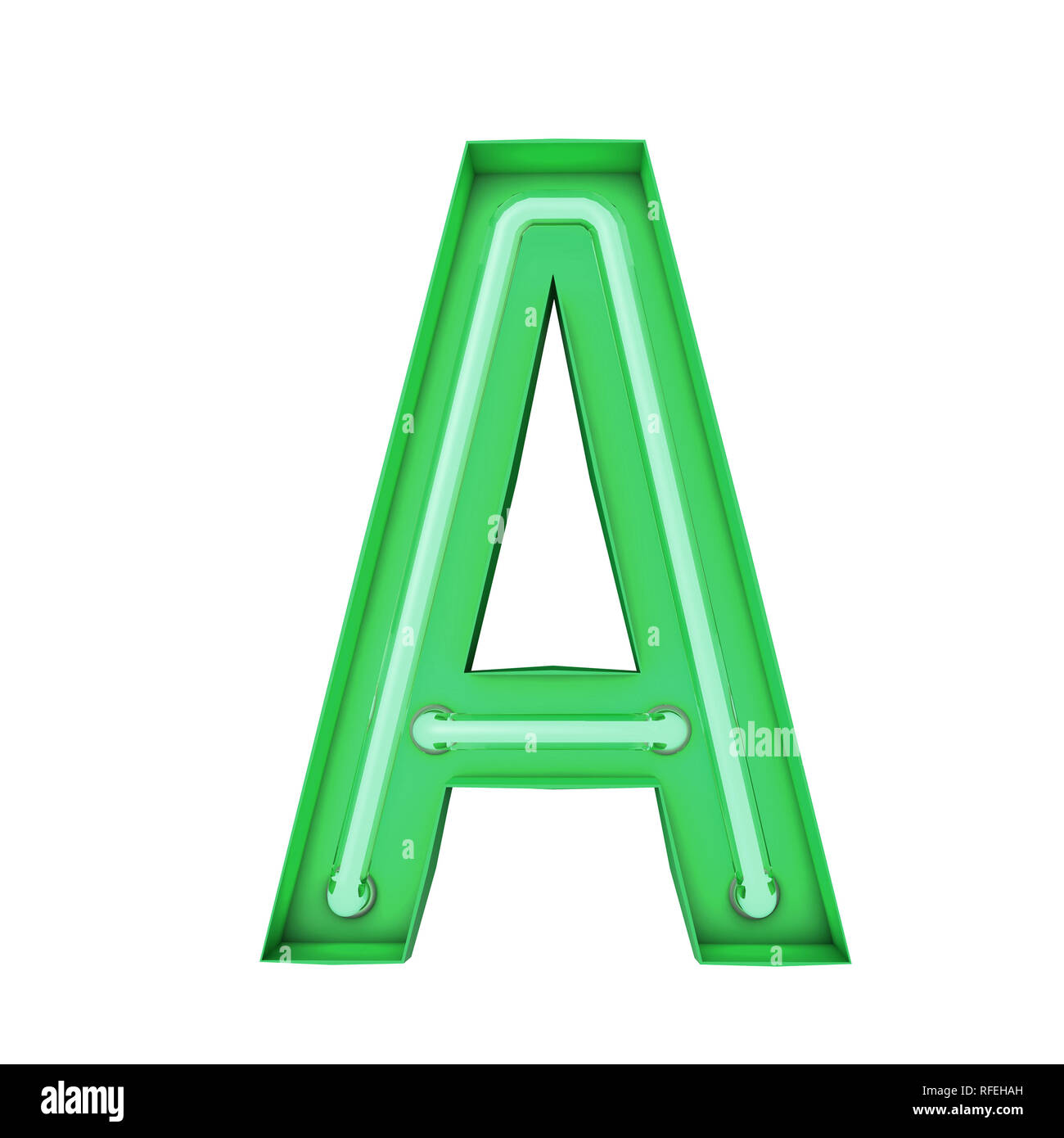 Neon style light letter A. Glowing neon Capital letter. 3D rendering ...